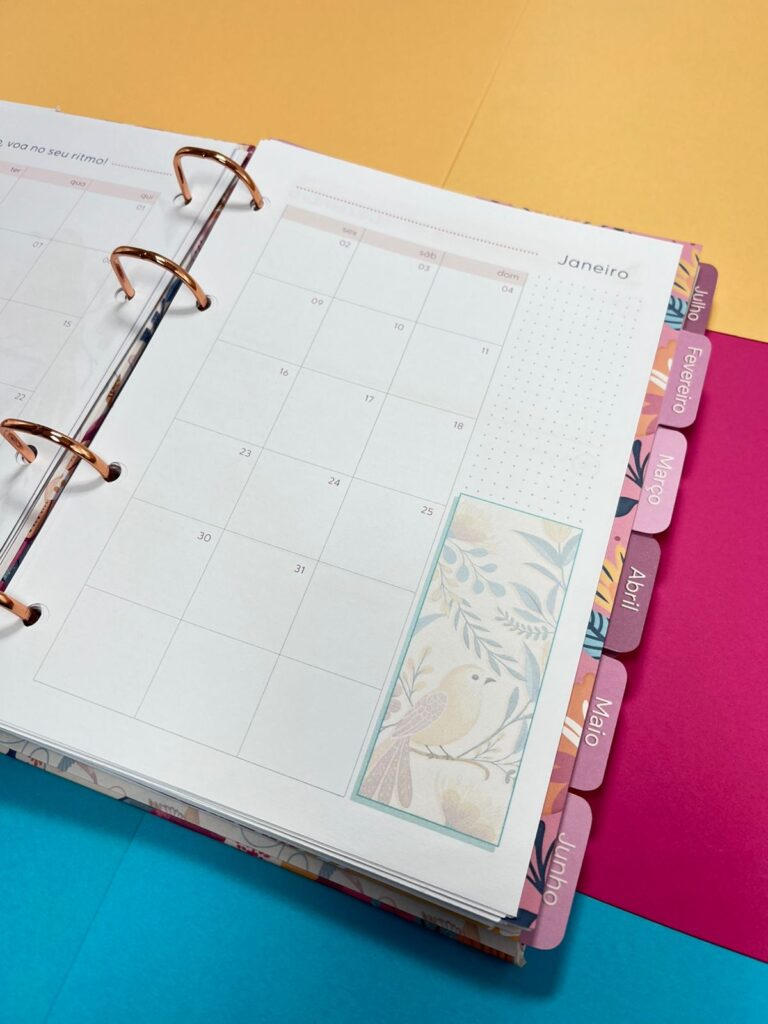 Planner Fichário 2026 – Pássaros - Elaine Candido